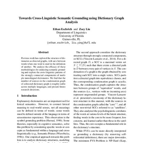 Towards Cross Linguistic Semantic Grounding Using Dictionary Graph Analysis Acl Anthology