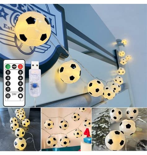 축구 장식 조명 문자열 타이머 리모컨 Usb 전원 98피트 8 모드 20 Led Led 스포츠 테마 생일 티몬