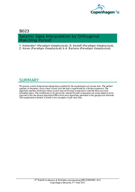 Pdf Seismic Data Interpolation By Orthogonal Matching Pursuit