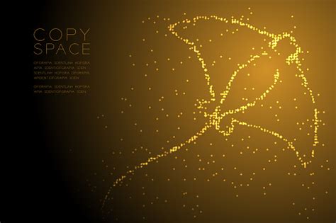 추상 기 원형 도트 픽셀 패턴 가오리 모양 수 중 및 해양 생명 개념 디자인 골드 색상 갈색 그라데이션 배경 복사 공간 벡터 Eps 10에 고립 된 그림 그라데이션에 대한