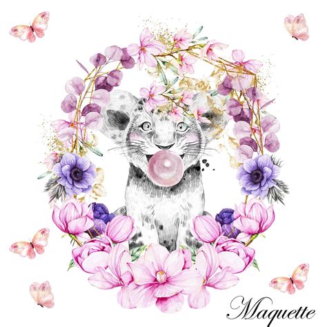 Poster Photo Couronne De Fleurs Roses Violet Tigre 1 Commandes