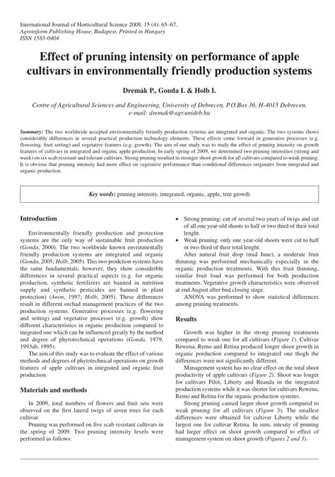 Pdf Effect Of Pruning Intensity On Performance Of Apple Cultivars In Environmentally Friendly