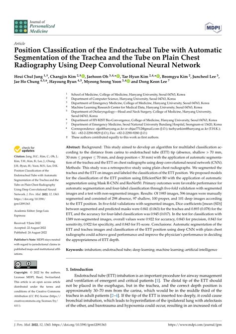 Pdf Position Classification Of The Endotracheal Tube With Automatic Segmentation Of The