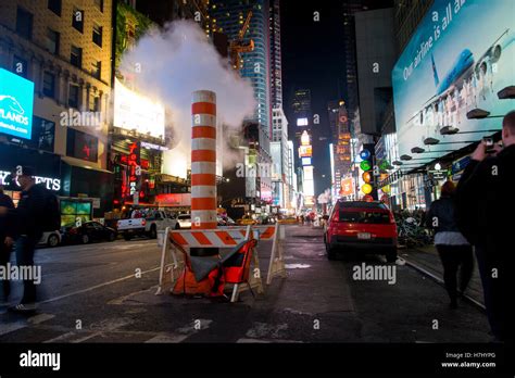 Con Edison Steam System Stack Venting Vapour Into The Night On 7th