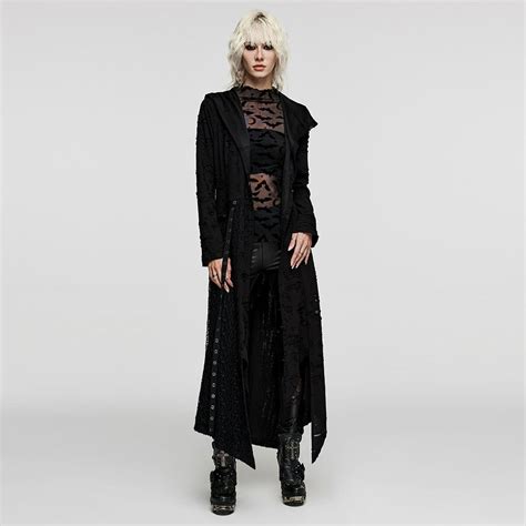 Womens Punk Irregular Ripped Coat With Hood Punk Design