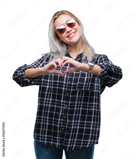 Young Blonde Woman Wearing Sunglasses Over Isolated Background Smiling