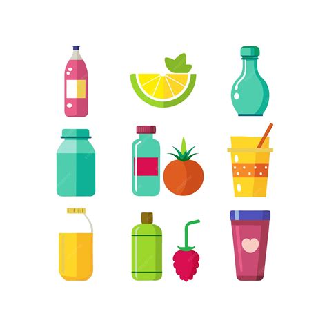 Set Of Drink Bottole With Fruits Icons Premium Ai Generated Vector
