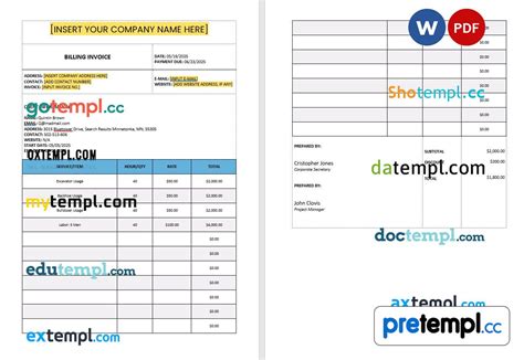 Construction Billing Invoice Example In Word And Pdf Format Pretempl