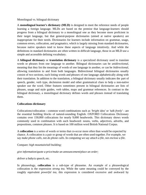 Types Of Collocations Pdf Multilingualism Dictionary
