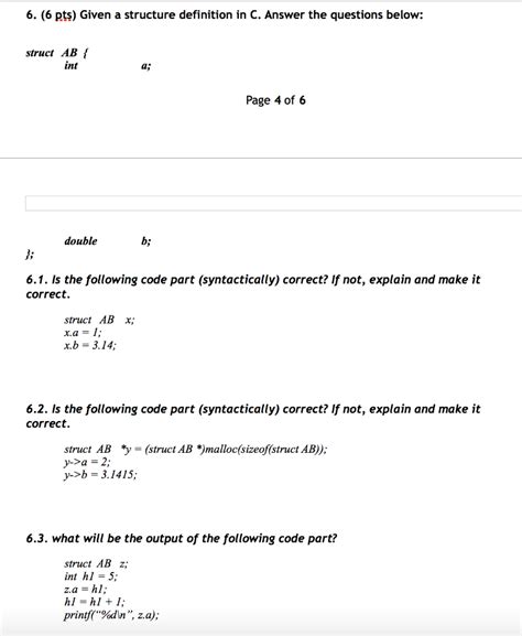 Solved 6 6 Pts Given A Structure Definition In C Answer Chegg