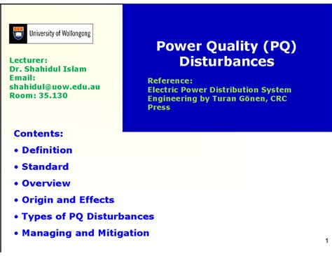 Week 9 Lecture Power Quality Disturbances 1 Power Quality PQ