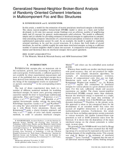 Pdf Generalized Nearest Neighbor Broken Bond Analysis Of Randomly
