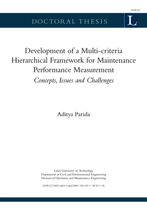 Pdf Development Of A Multi Criteria Hierarchical Framework For Maintenance Performance