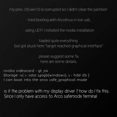 arcolinux installation stuck here swipe r arcolinux