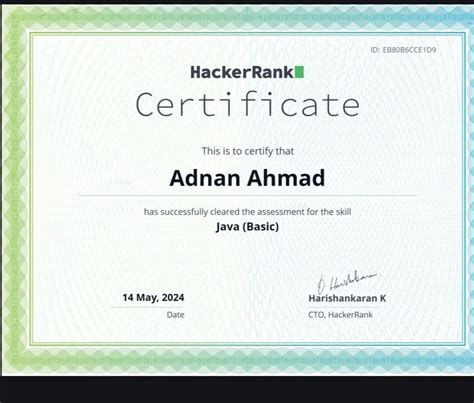 Excited To Announce My Completion Of The Hackerrank Basic Java Certification Course Adnan Ahmad