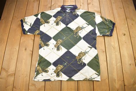 Vintage 1990s All Over Print Golf Theme Argyle Shirt Vintage T Shirt