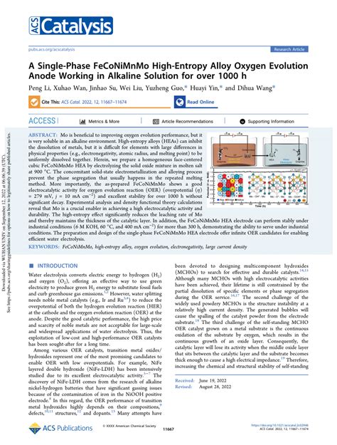 Pdf A Single Phase Feconimnmo High Entropy Alloy Oxygen Evolution