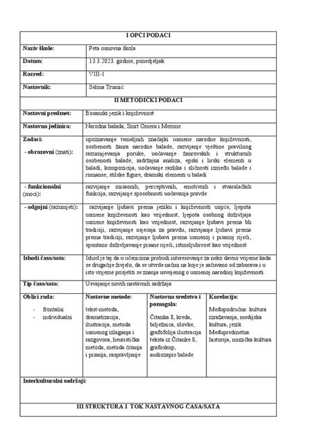 Narodna Balada Smrt Omera I Merime Za Stručni Pdf