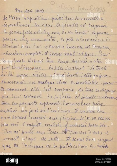 Letter To Héloïse Bernard Bodin Letter Letter Dated Avril 1894 In Later Hand Writer Émile