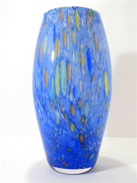 Vintage Murano Lavorazione Arte Italy Blue Multi Vase Confetti Glass