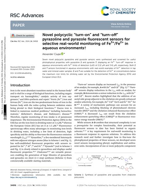 Pdf Novel Polycyclic Turn On” And Turn Off” Pyrazoline And Pyrazole