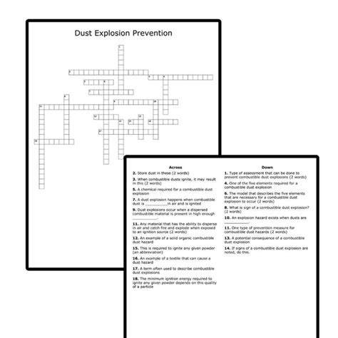 Preventing Explosions Crossword Puzzle Activity Safetyfundamentals