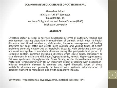 Common Metabolic Diseases Of Cattle PPTX