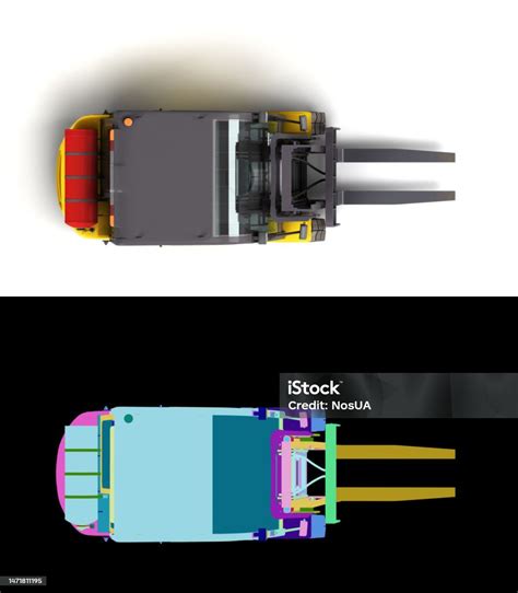 지게차 로더 평면도 산업용 차량 개념 3d 렌더링 흰색에 컬러 알파 3차원 형태에 대한 스톡 사진 및 기타 이미지 3차원 형태 건설 기계류 건설 산업 Istock