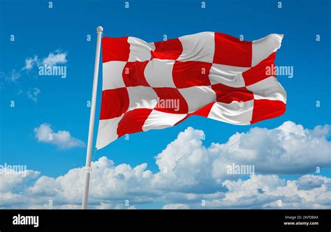 Flag Of Bantu Peoples Bemba People At Cloudy Sky Background Panoramic