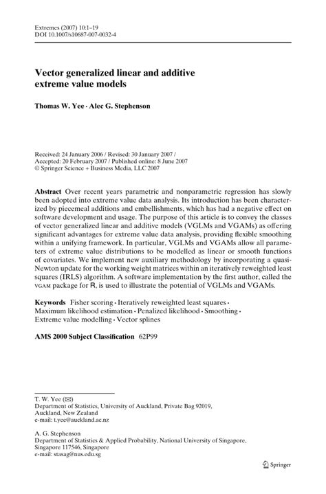 Pdf Vector Generalized Linear And Additive Extreme Value Models