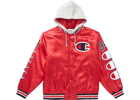 Supreme Champion Hooded Satin Varsity Jacket Red Mens Fw18 Us