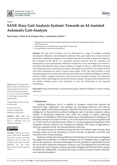 Pdf Sane Easy Gait Analysis System Towards An Ai Assisted