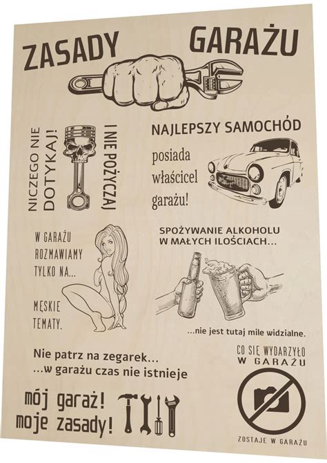 ZASADY GARAŻU grawerowana tabliczka drewniana A3 12087061080 oficjalne archiwum Allegro