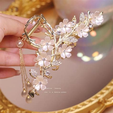 High Grade Pearl Tassel Flower Metal Clip Female Back Of The Head