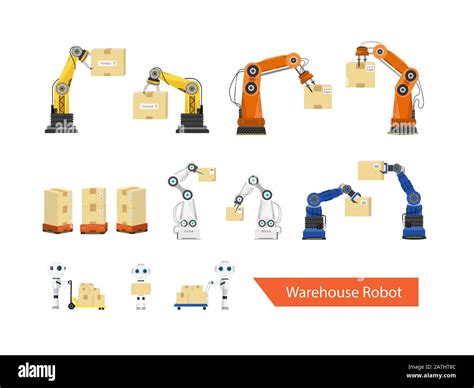 Set Of Warehouse Robots Isolated Vector Illustration Stock Vector Image
