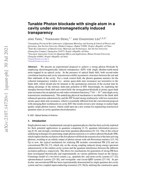Pdf Tunable Photon Blockade With Single Atom In A Cavity Under