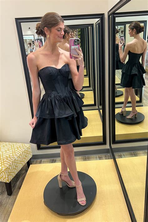 Black Strapless Satin Multi Layers Homecoming Dress Dreamdressy