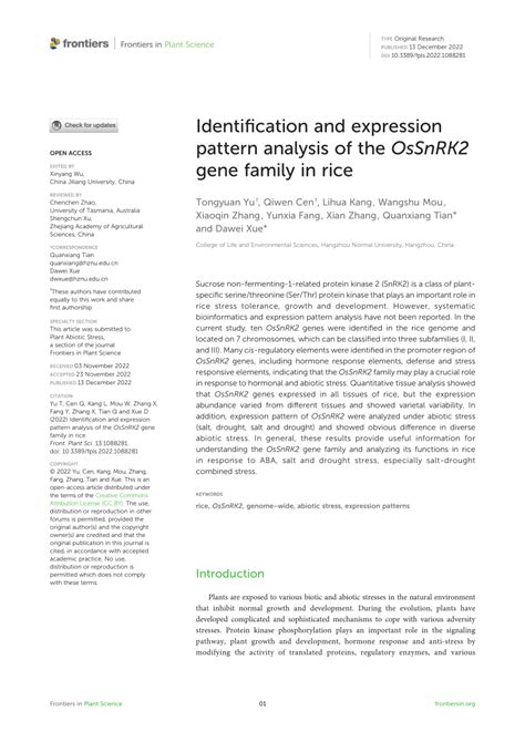 Pdf Identification And Expression Pattern Analysis Of The Ossnrk2