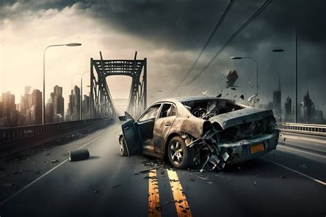 Car Accident Concept With Car Collision On City Highway Road Neural