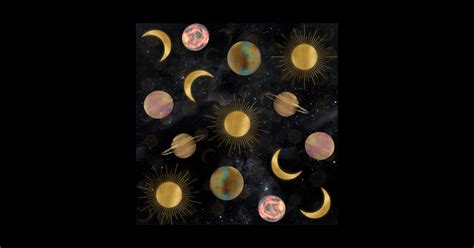Gold Sun Moon Planets Space Illustration Gold Sun Sticker Teepublic
