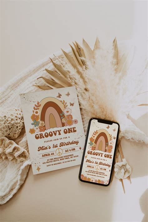 Groovy One Baby Editable Any Age Pink Groovy Van Daisy Rainbow Hippie