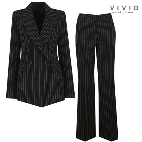 포스티 Set 여성 스트라이프 더블정장 자켓 세미부츠컷 세트