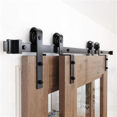 Zekoo 5 Ft Bypass Barn Door Hardware Kit Single Track Double Wooden Doors Use