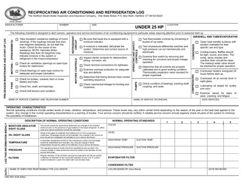 Chiller Log Sheet Form