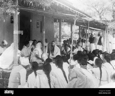 Kasturba Gandhi And Mahatma Gandhi Sitting With Girls Of Mahila Ashram