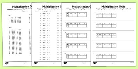 multiplying 4 digit numbers by 1 digit numbers using grid method