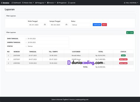 Aplikasi Tagihan Invoice Berbasis Web Php