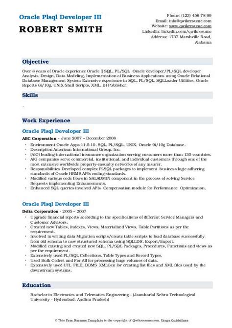 Oracle Plsql Developer Resume Samples Templates For