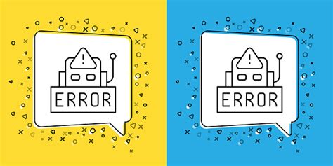 노란색과 파란색 배경에 격리된 로봇 아이콘의 작동 프로그램에서 라인 오류를 설정합니다 로봇의 깨진 칩 벡터 Crash Site에