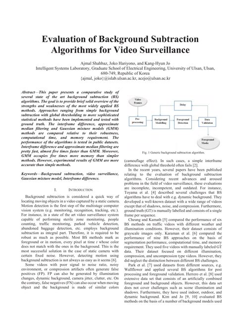 pdf evaluation of background subtraction algorithms for video
